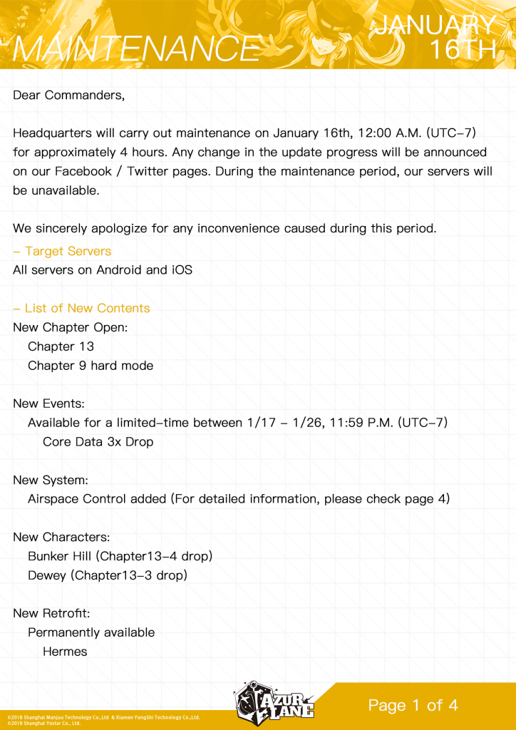 Maintenance Notice – 1/16, 12 A.M (UTC-7)